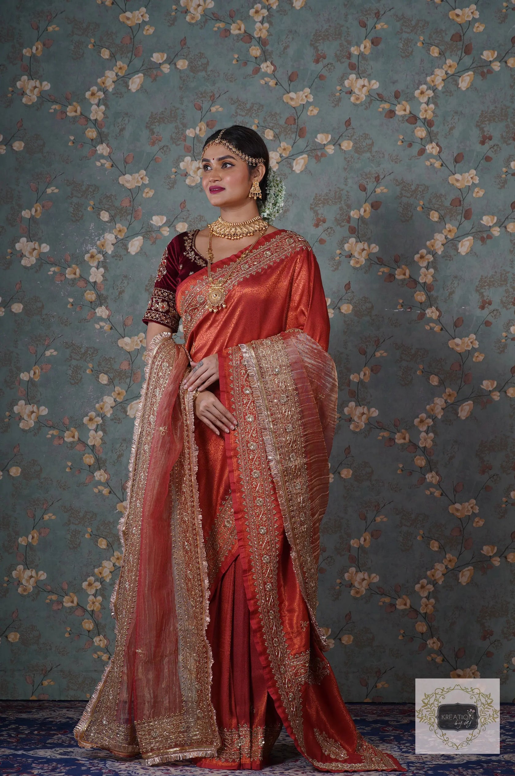 Rust Banarasi Zarina Saree – kreationbykj