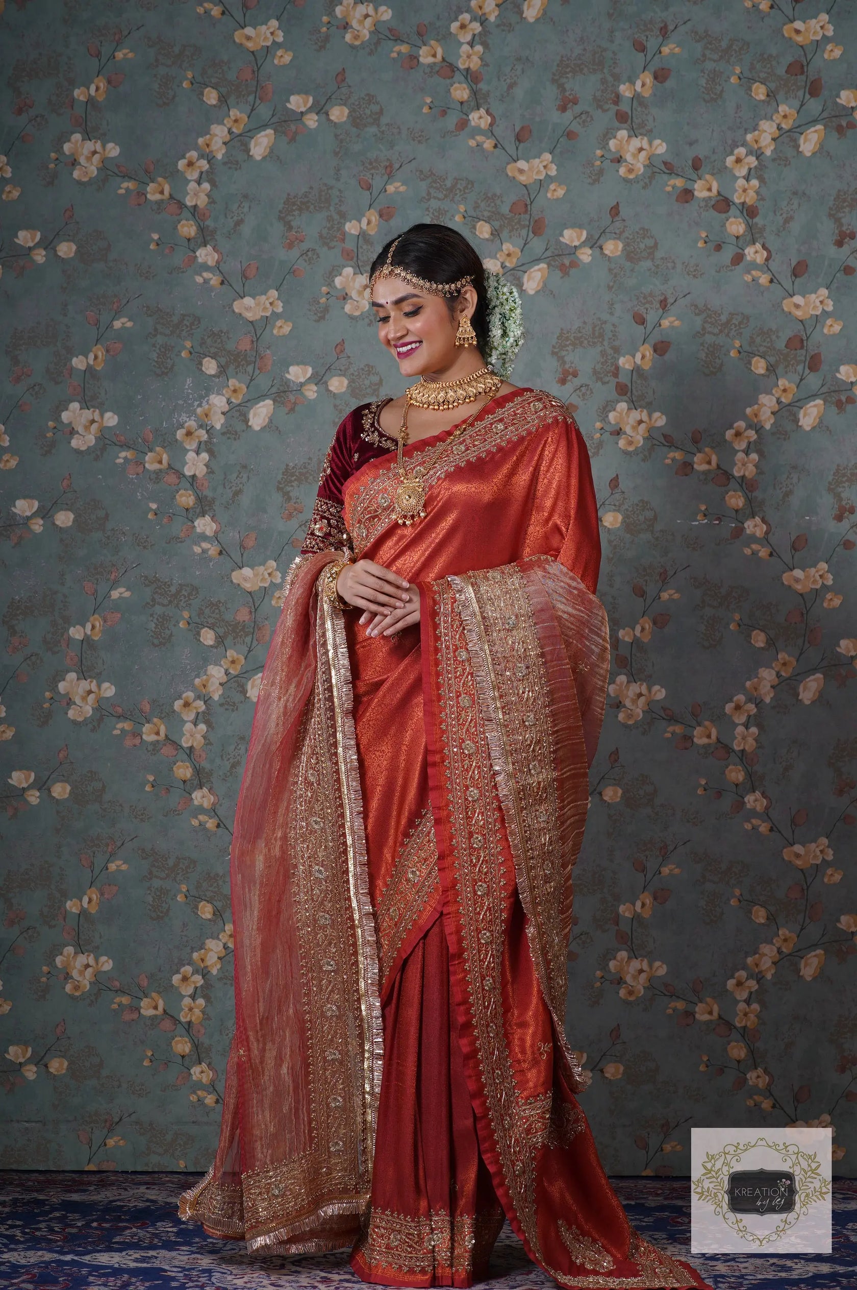 Rust Banarasi Zarina Saree – kreationbykj