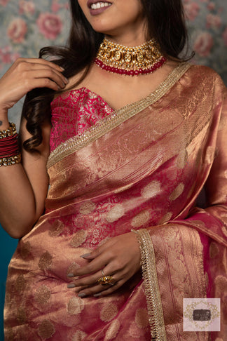 Pink Pure Tissue Zari work Saree – kreationbykj