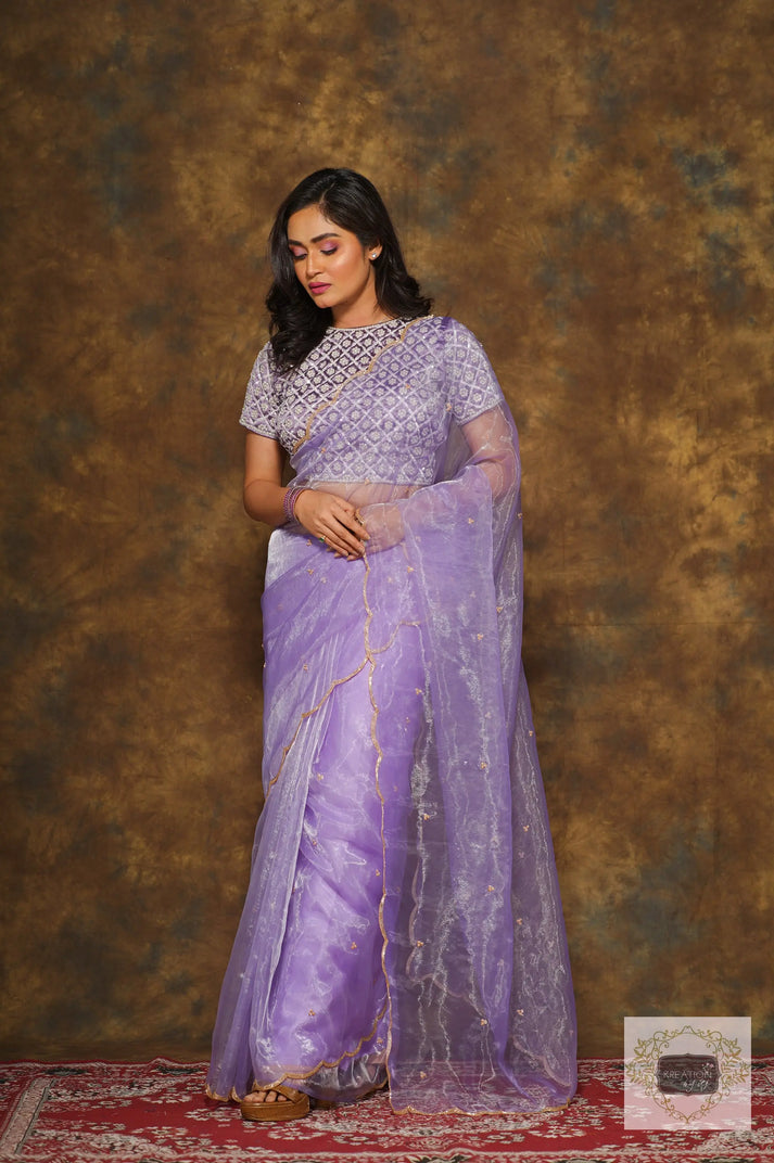 Tissue Lavender Saree – Elegant Handcrafted Ethnic Wear- kreationbykj ...