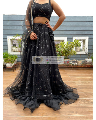 Black Sheesh Mahal Lehenga – kreationbykj